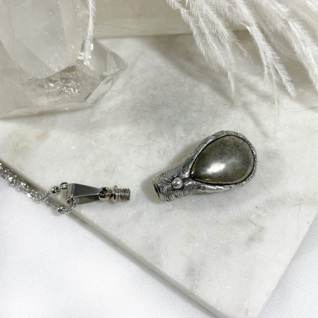 Pyrite Tear Urn Necklace: Silver Cremation Jewelry Keepsake | Sacred ...
