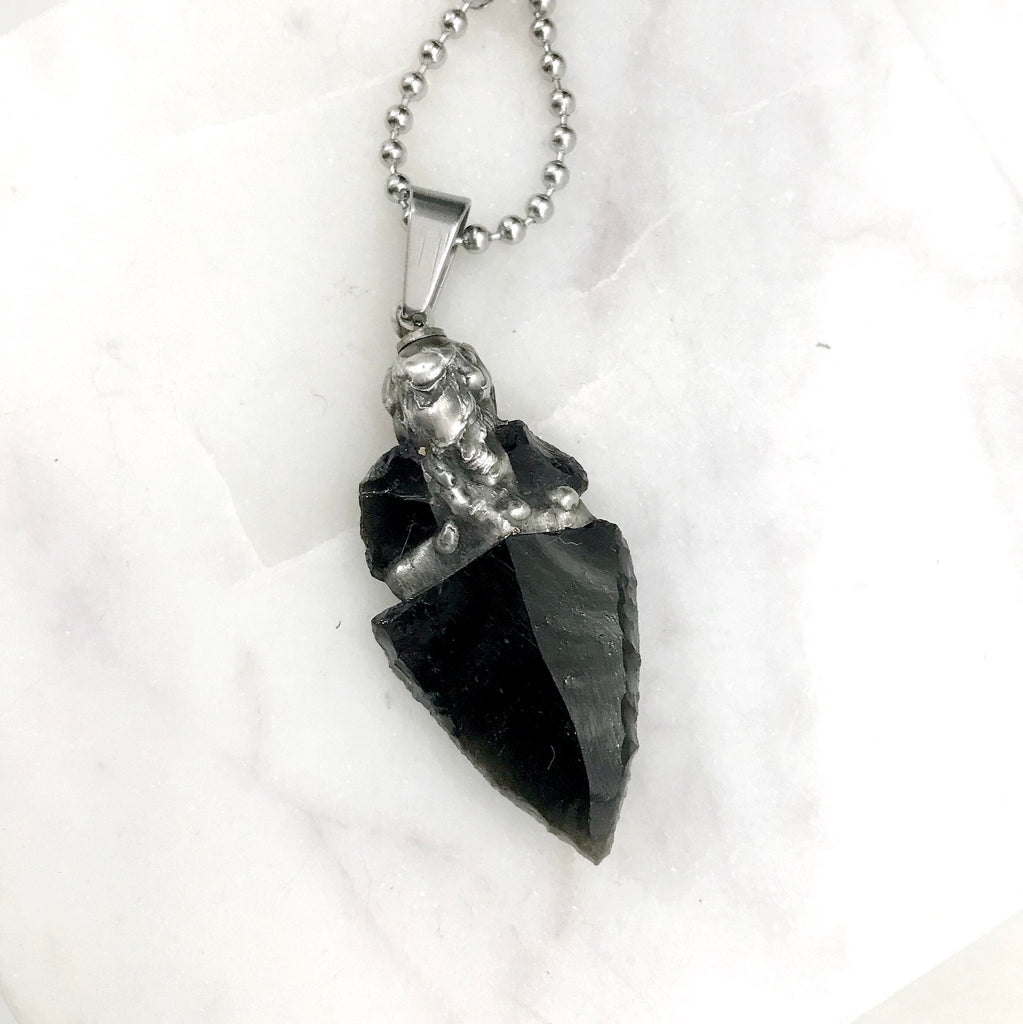 Obsidian Arrowhead Urn Necklace | Sacred Spirit Relics